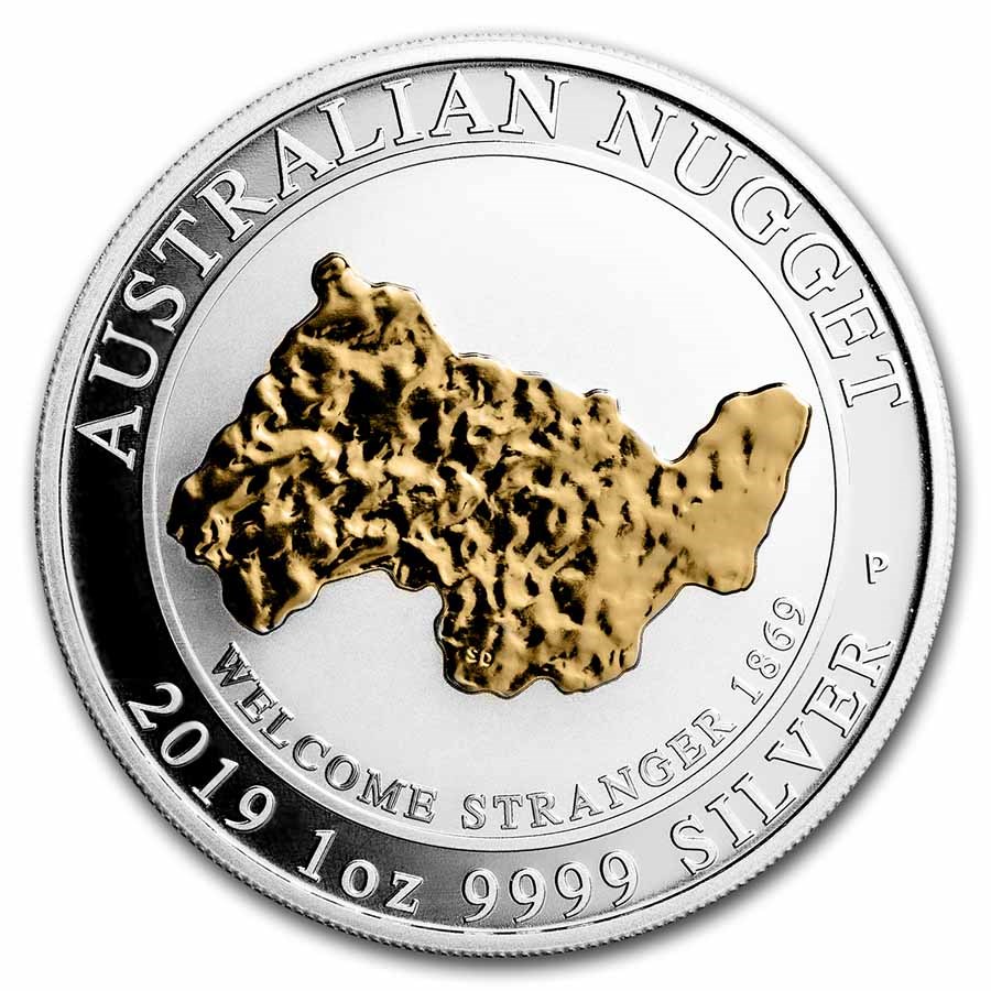 Buy 2019 AUS 1 oz Silver Welcome Stranger Nugget (Gilded, Coin Only ...