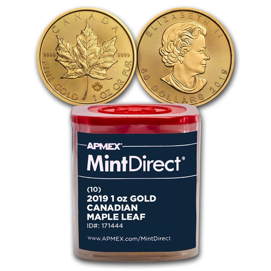 Buy 10-Coin 2019 Canadian 1 oz Gold Maple Leaf MD Tube | APMEX