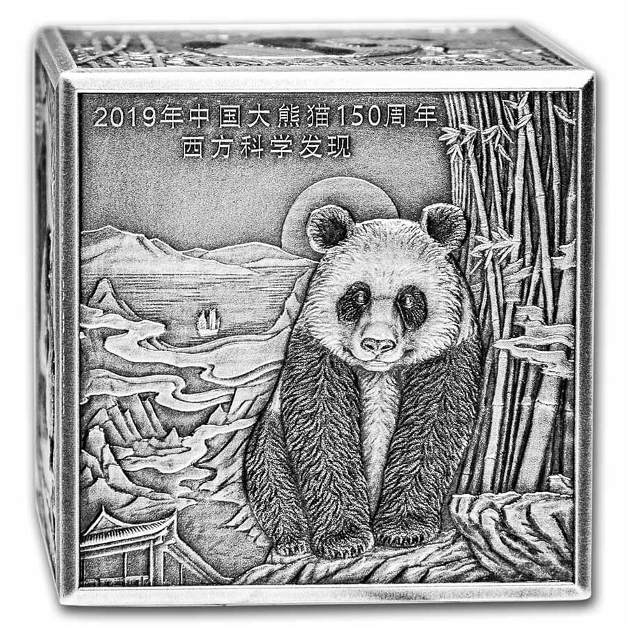 Buy 2019 China 1 kilo Antique Silver Panda Cube 150th Anniversary | APMEX