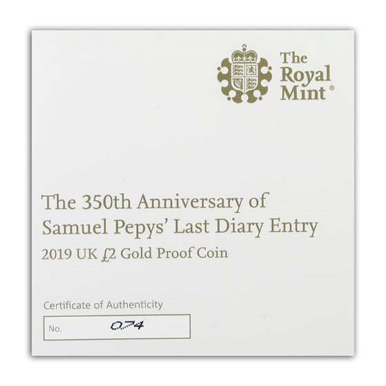 Buy 2019 Great Britain £2 Gold Samuel Pepys Diary Entry Proof | APMEX