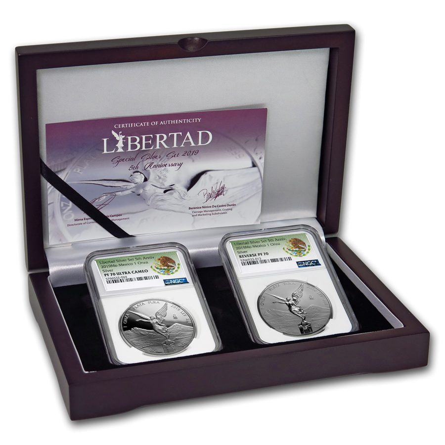 Buy 2019 Mexico 2-Coin Silver Libertad Set Proof/Reverse PF-70 NGC | APMEX