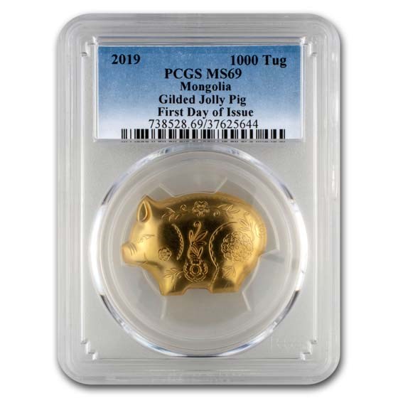 Buy 2019 Mongolia 1 oz Silver Gilded Lunar Jolly Pig MS-69 PCGS | APMEX
