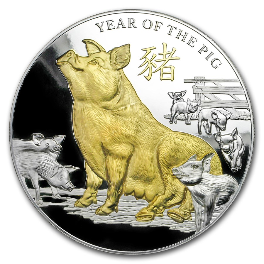 Buy 2019 Niue 5 oz Silver Year of the Pig Proof (Gilded) | APMEX