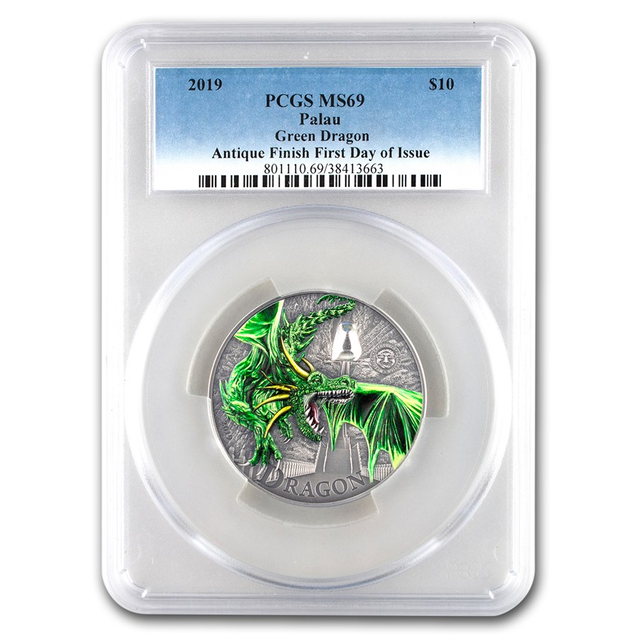 Buy 2019 Palau 2 oz Silver Green Dragon Mythical Creatures MS-69 PCGS ...