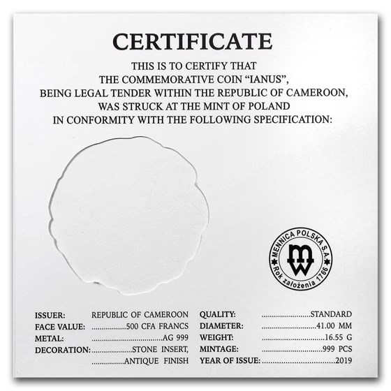 Buy 2019 Republic of Cameroon Antique Silver Janus Two-Faced God | APMEX