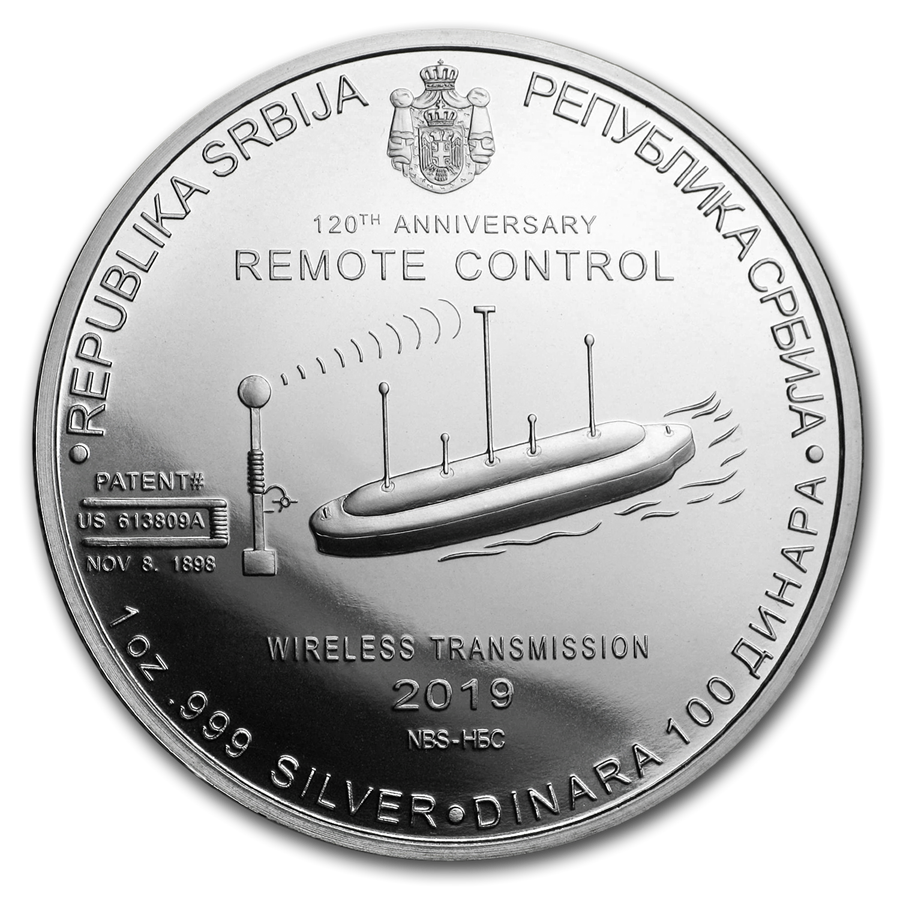 2019 Republic of Serbia 1 oz Silver 100 Dinar Nikola Tesla BU Coin For ...