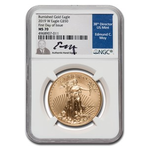 Buy 2019-W 1 oz Burnished Gold Eagle MS-70 NGC (FDI, Moy) | APMEX