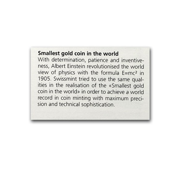 Buy 2020 1/500 oz Swiss Mint Smallest Gold Coin in the World | APMEX