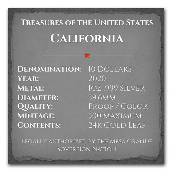 Buy 2020 1 oz Ag Treasures of the U.S. California Gold (Colorized) | APMEX