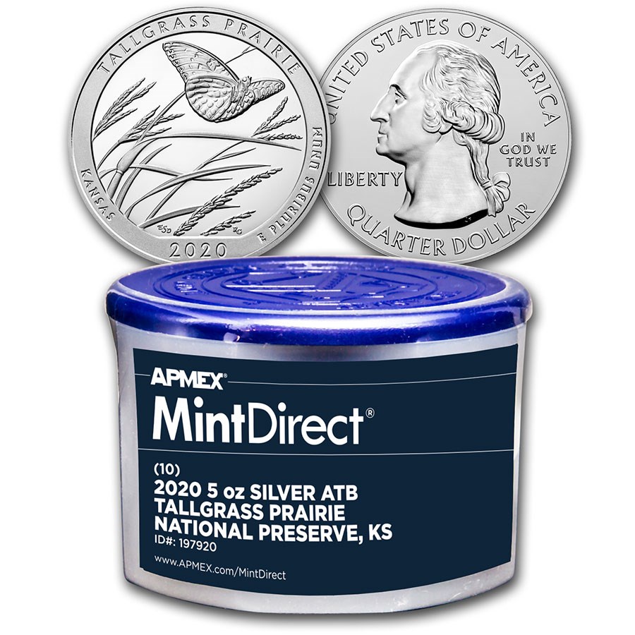 Buy 2020 5 oz Silver ATB Tallgrass Prairie (10-Coin MintDirect® Tube ...