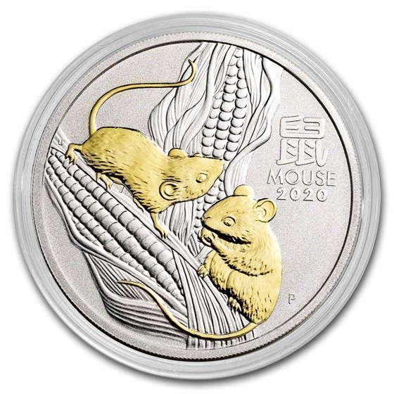 2020 Australia 1 oz Silver Lunar Mouse Gilded (No COA)