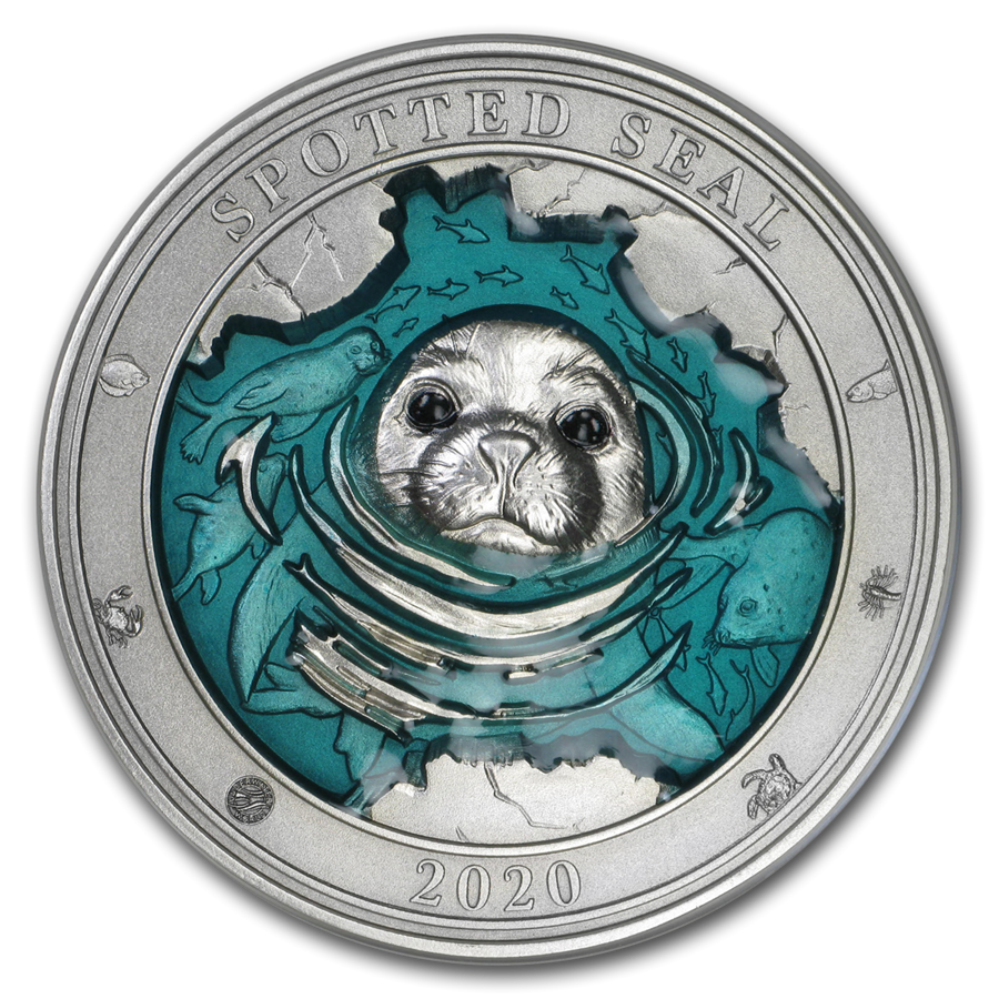 Buy 2020 Barbados 3 oz Silver Antique Underwater World (Spotted Seal ...