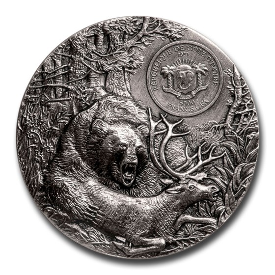 Buy 2020 Ivory Coast 3 oz Antique Silver Predators; Grizzly | APMEX