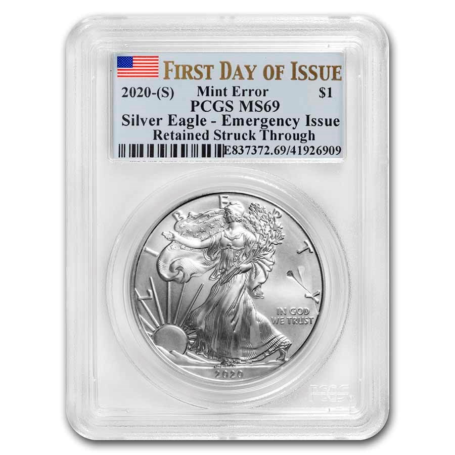 Buy 2020 (S) American Silver Eagle MS-69 PCGS (FDI, Struck Thru Obv) | APMEX