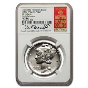 Buy 2020-W Burnished Palladium Eagle MS-70 NGC (ER, Bressett Signed) | APMEX