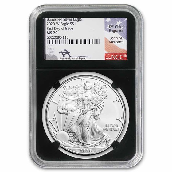 Buy 2020-W Burnished Silver Eagle MS-70 NGC (FDI, Mercanti) | APMEX