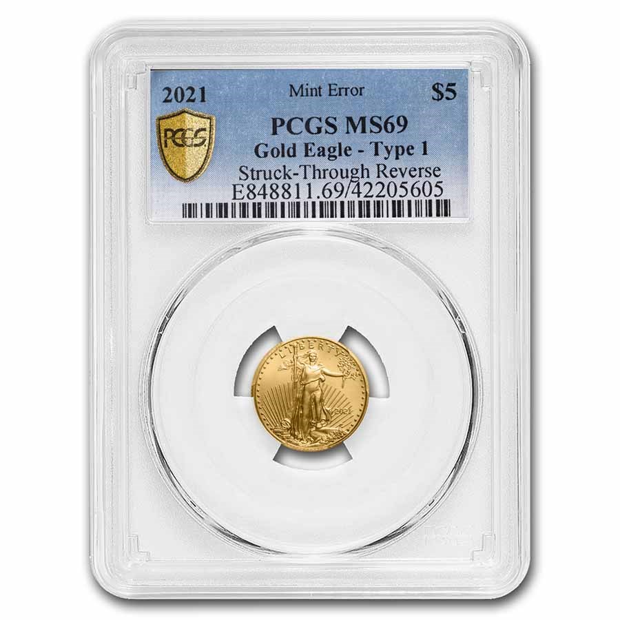 Buy 2021 1/10 oz Gold Eagle (T1) MS-69 PCGS (Error, Struck-Thru Rev ...