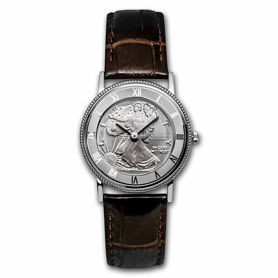 Buy 2021 1/10 oz Silver Walking Liberty Leather Band Watch | APMEX