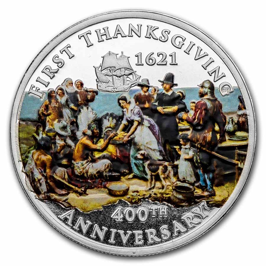Buy 2021 1 oz Silver $2 400th Anniv First Thanksgiving (Colorized) | APMEX