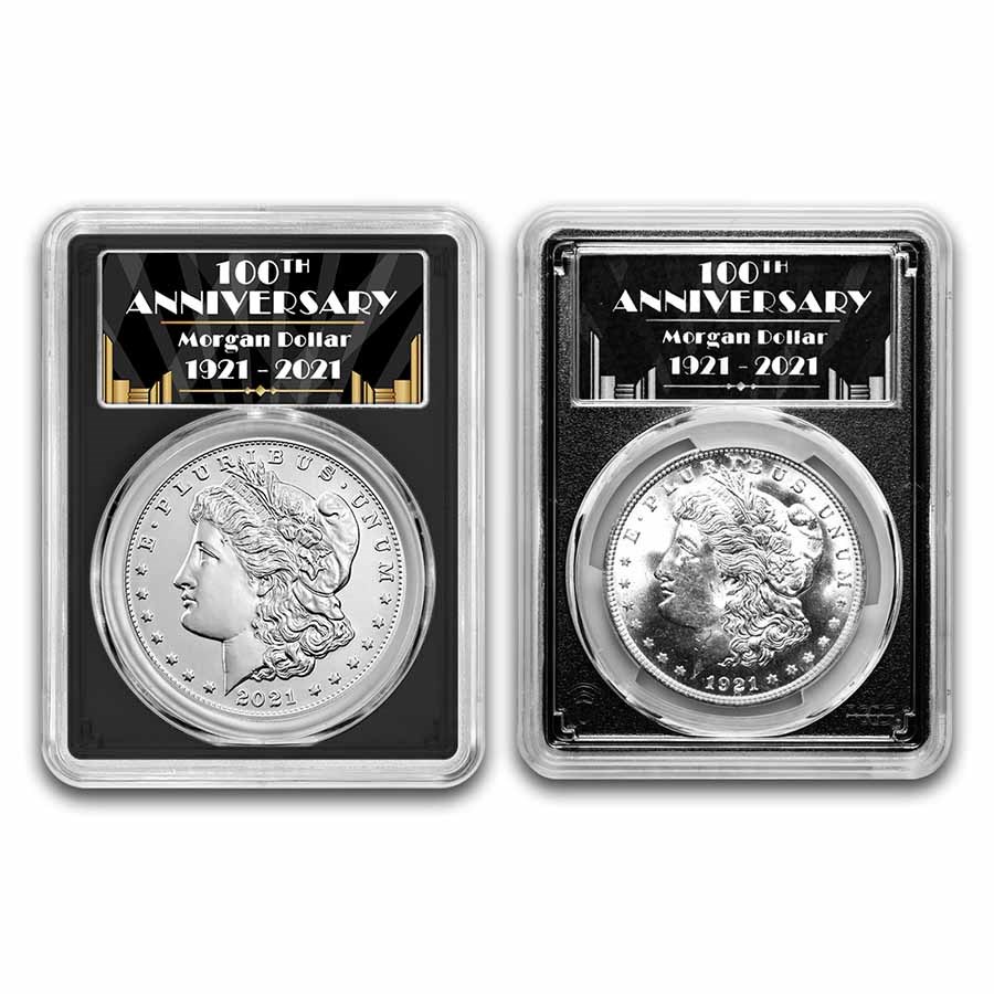 Buy 2021 & 1921 Silver Morgan Dollar Set MS-70/MS-65 PCGS (FDI,Black ...