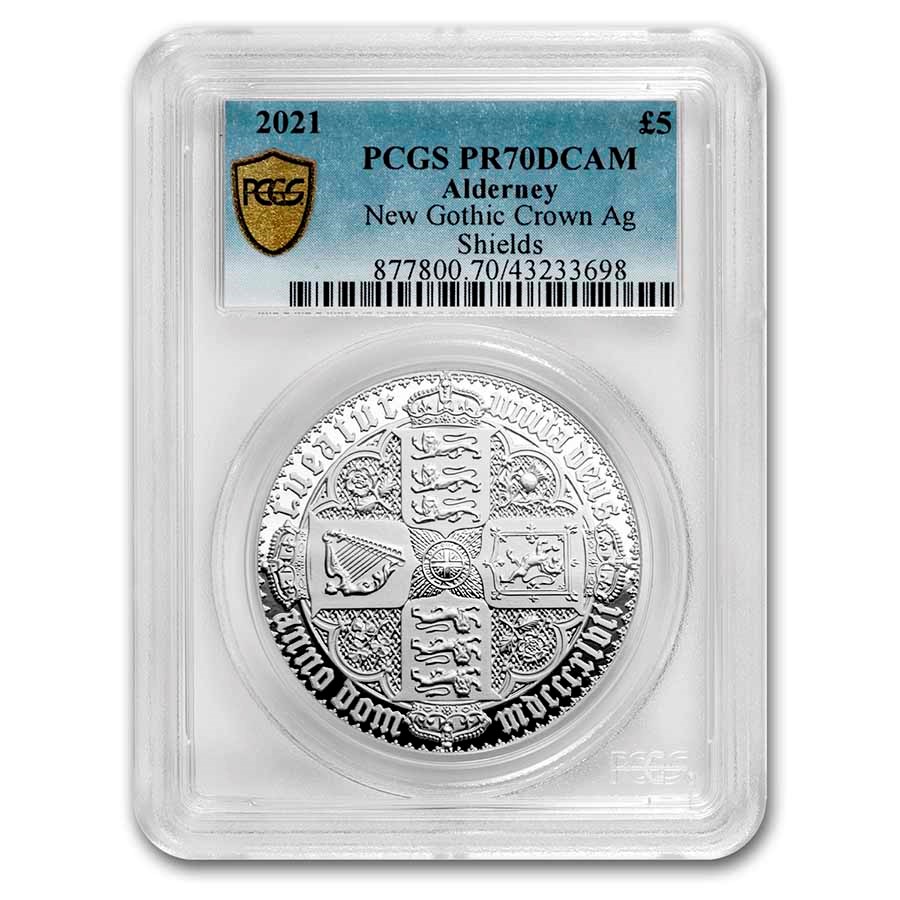 Buy 2021 Alderney Silver New Gothic Crown PR-70 PCGS | APMEX