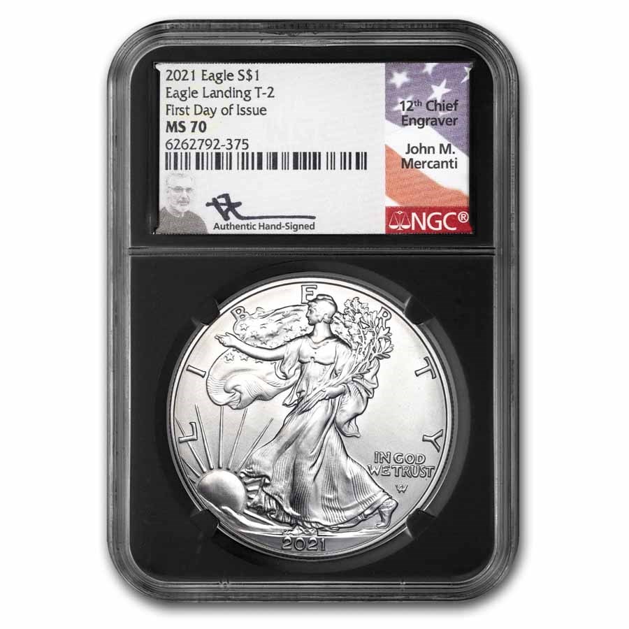 2021 American Silver Eagle (Type 2) MS-70 NGC (FDI, Mercanti)