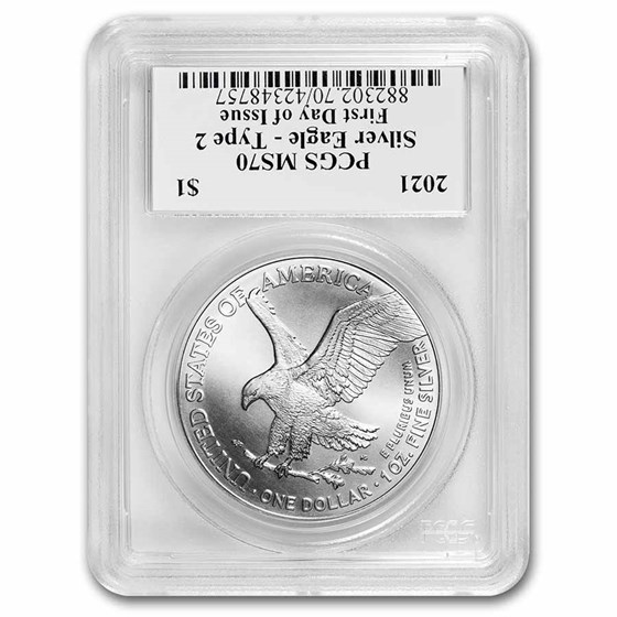 Buy 2021 American Silver Eagle (Type 2) MS-70 PCGS (FDI, Peed) | APMEX