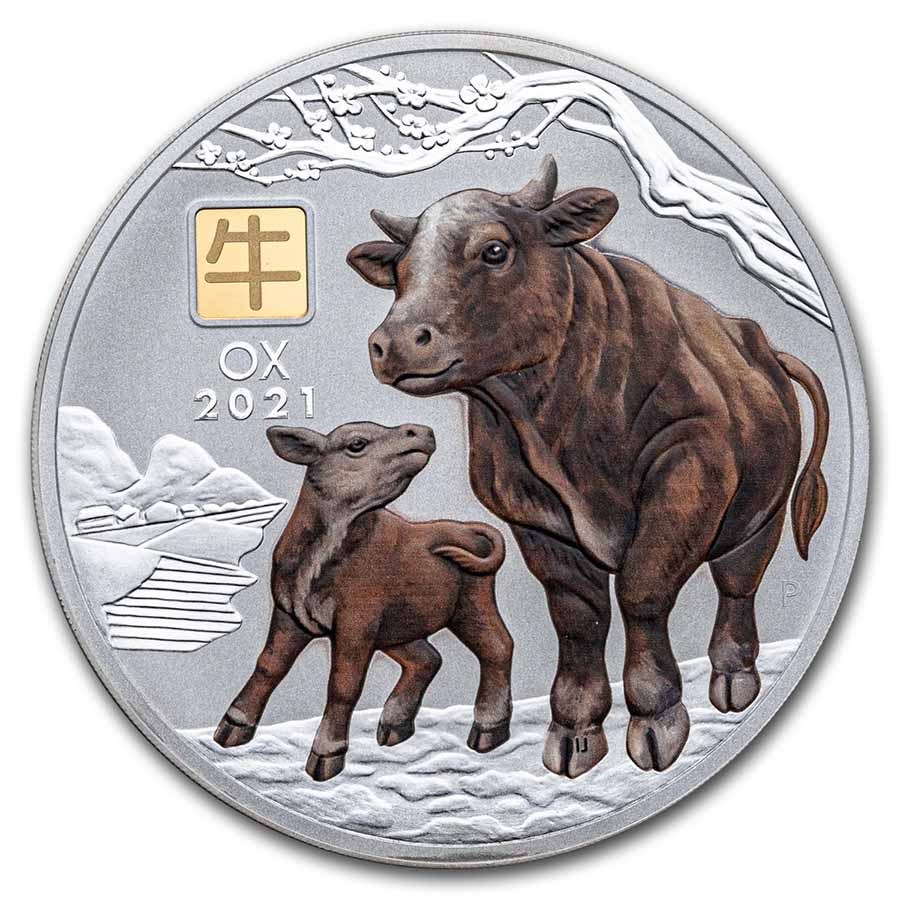 Buy 2021 AUS 1 kilo Silver Lunar Ox BU (Gold Privy, No Outer Box) | APMEX