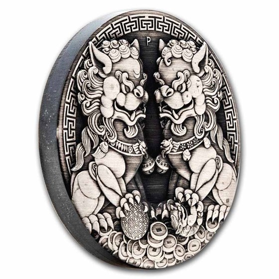 2021 AUS 2 oz Silver Double Pixiu Antiqued (HR, no box)