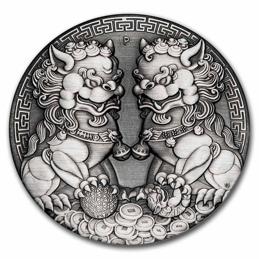 2021 AUS 2 oz Silver Double Pixiu Antiqued (HR, no box)