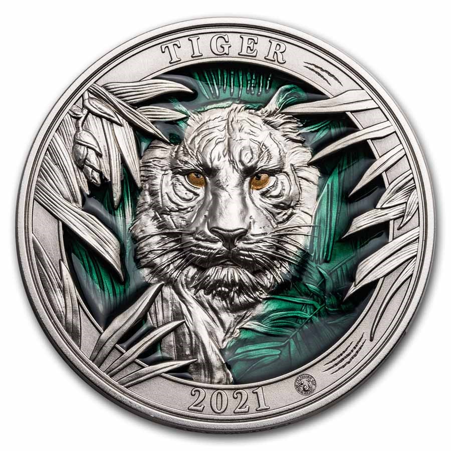 Buy 2021 Barbados 3 oz Silver Colors of Wildlife: Tiger | APMEX