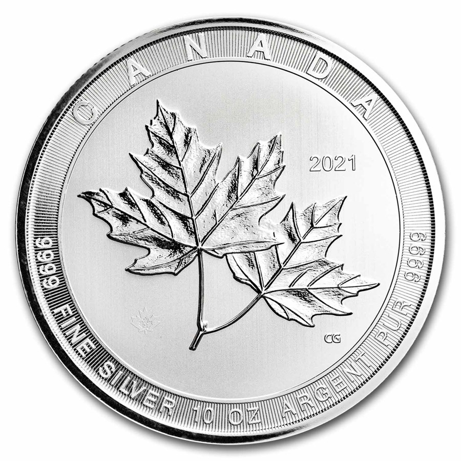 2021 Canada 10 oz Silver $50 Magnificent Maple Leaves BU