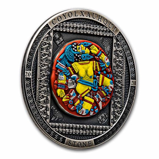 Buy 2021 Cook Islands 3 oz Colorized Silver Aztec Coyolxauhqui Stone ...