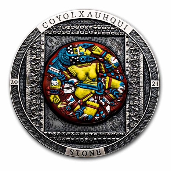 Buy 2021 Cook Islands 3 oz Colorized Silver Aztec Coyolxauhqui Stone ...