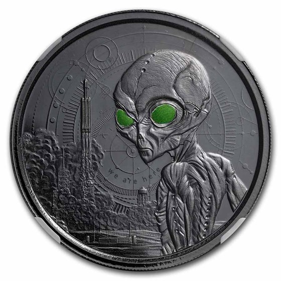 Buy 2021 Ghana 1 oz Silver $5 Space Alien Colorized Rhodium PF-70 NGC ...