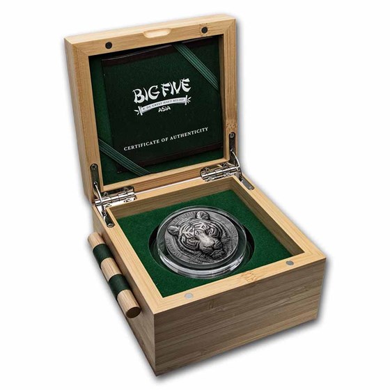 Buy 2021 Ivory Coast 5 oz Antique Silver Big Five Asia: Tiger | APMEX