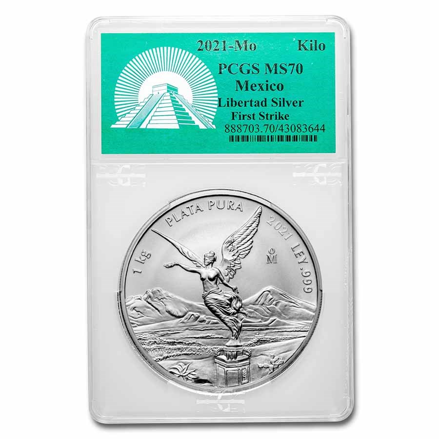 Buy 2021 Mexico 1 kilo Silver Libertad MS-70 PCGS (FS, Green Label) | APMEX