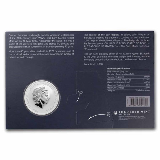 Buy 2021-P Tuvalu 1 oz Silver John Wayne Colorized Coin BU (On card ...