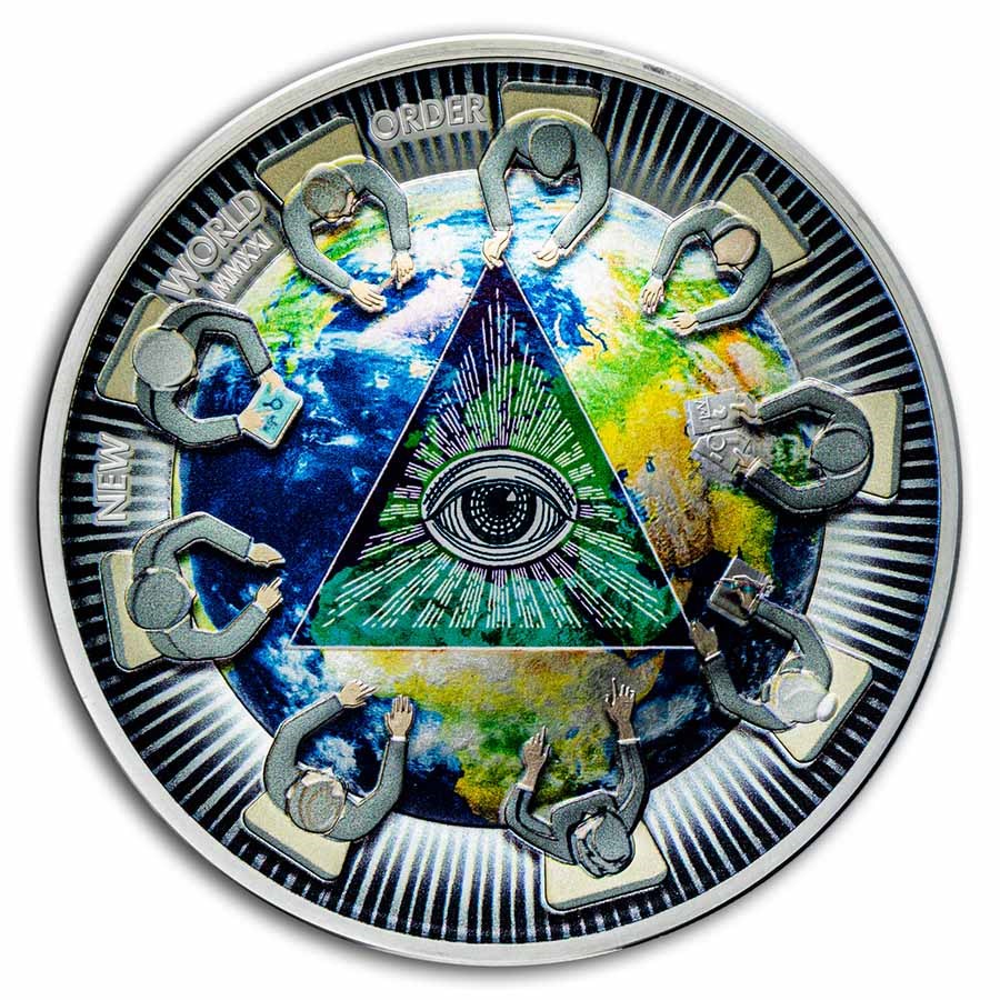 Buy 2021 PLW 2 oz Ag Conspiracies: New World Order | APMEX