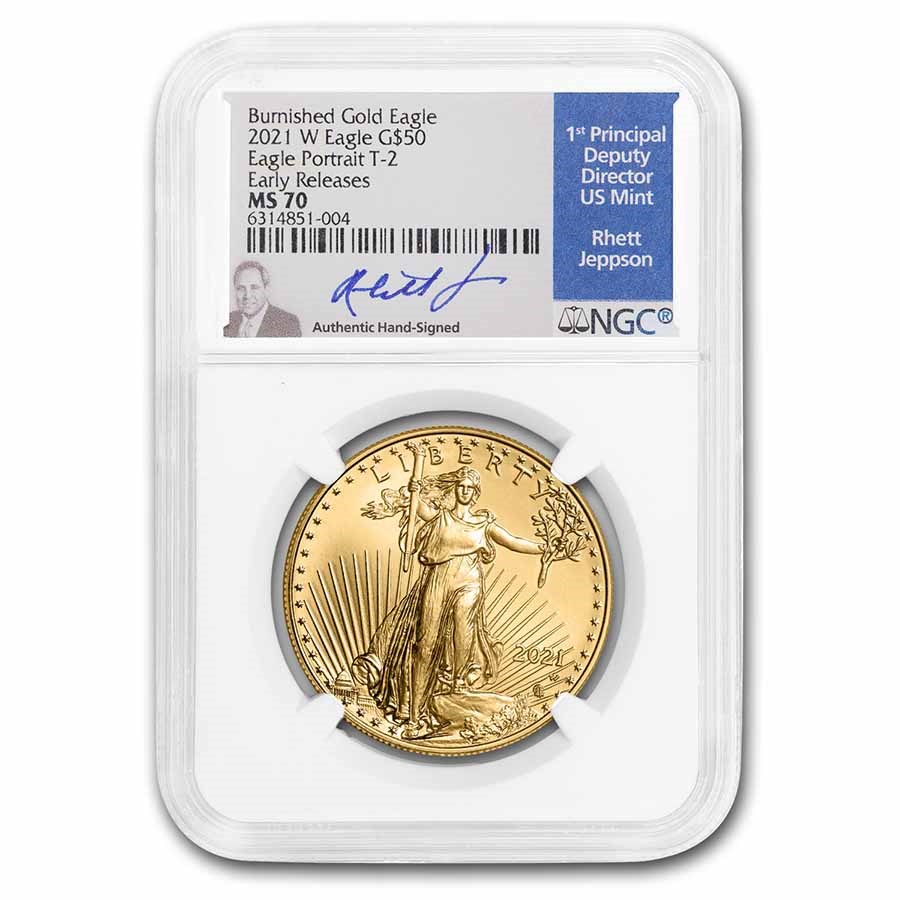 Buy 2021-W 1 oz Burnished Gold Eagle Type 2 MS-70 NGC (ER, Jeppson) | APMEX