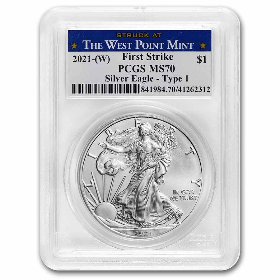 Buy 2021 (W) American Silver Eagle Type 1 MS-70 PCGS (FS, West Point) | APMEX