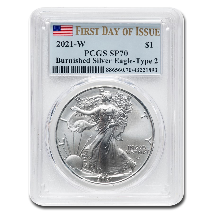 Buy 2021-W Burnished American Silver Eagle (Type 2) (MS-70 PCGS (FDI) | APMEX
