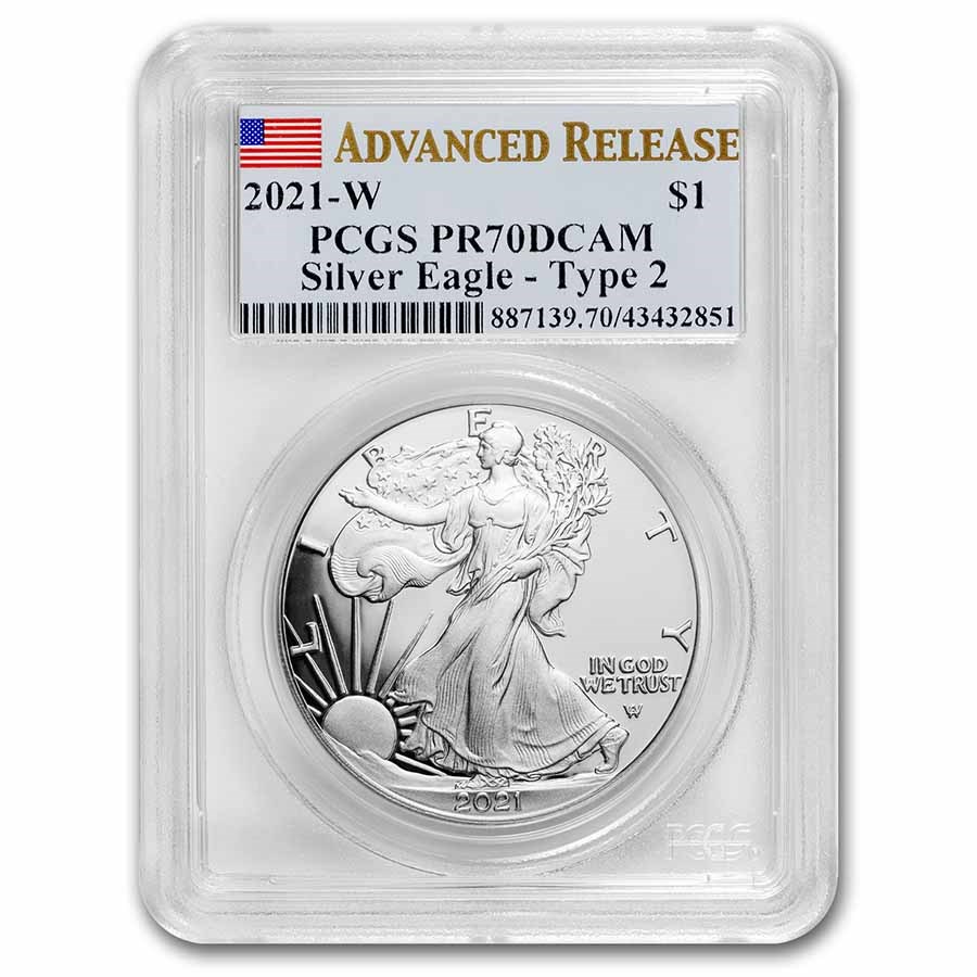 Buy 2021-W Silver Eagle PR-70 PCGS (Type 2) (Advanced Release) | APMEX