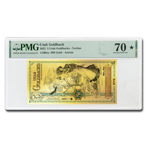 2022 5 Utah Goldbacks - Aurum Gold Foil Note 24k MS-70 PMG