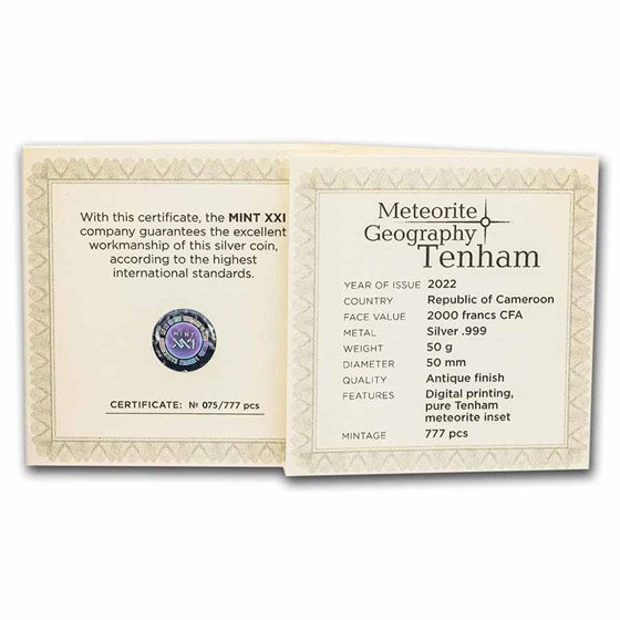 Buy 2022 Cameroon 50 gram Silver Meteorite Geography; Tenham | APMEX