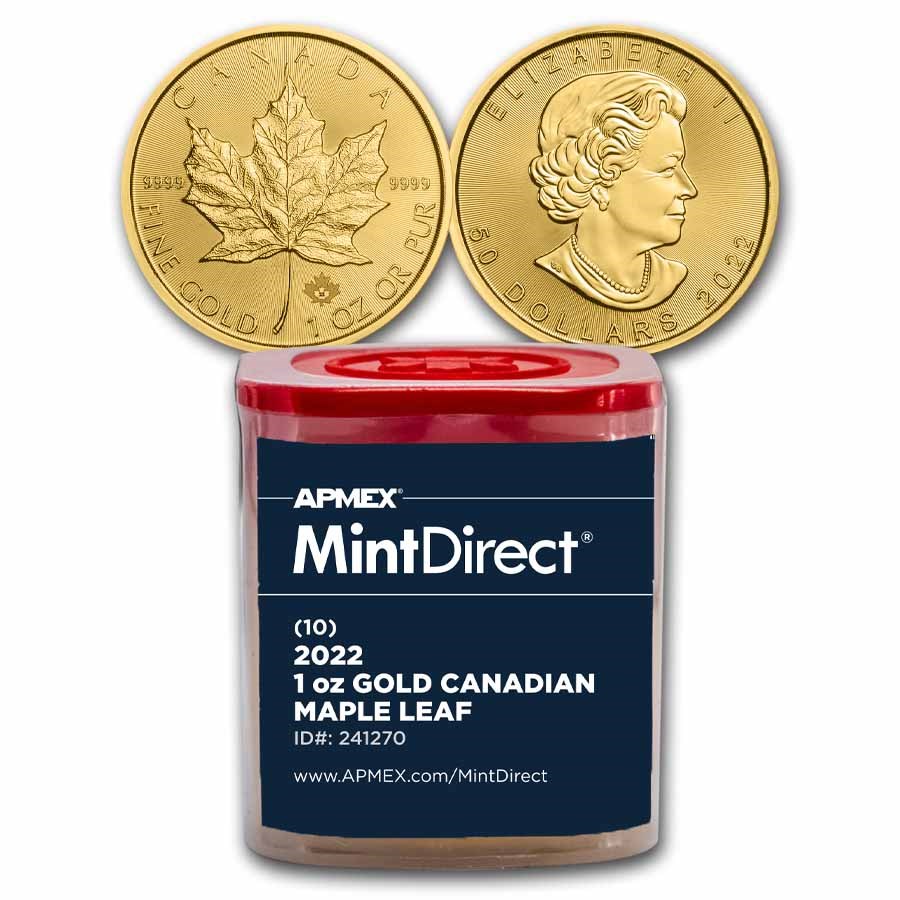 Buy 10-Coin 2022 1 oz Canadian Gold Maple Leaf Tube | APMEX