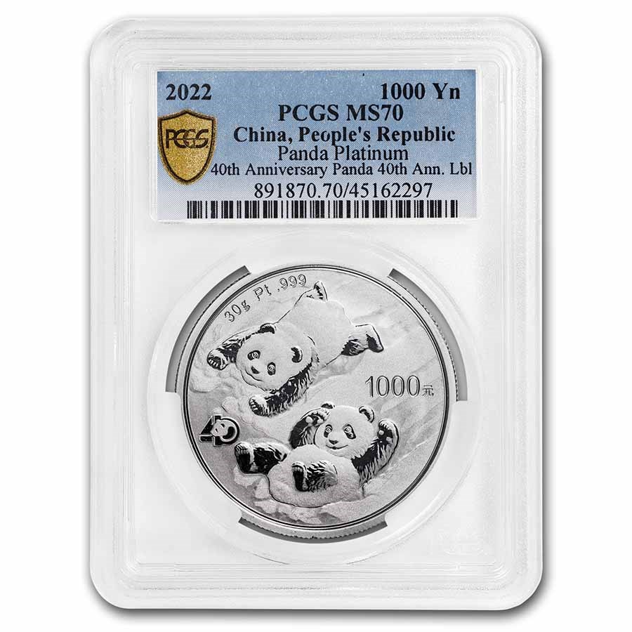 Buy 2022 China 30 gram Platinum Panda MS-70 PCGS (40th Anniv.) | APMEX