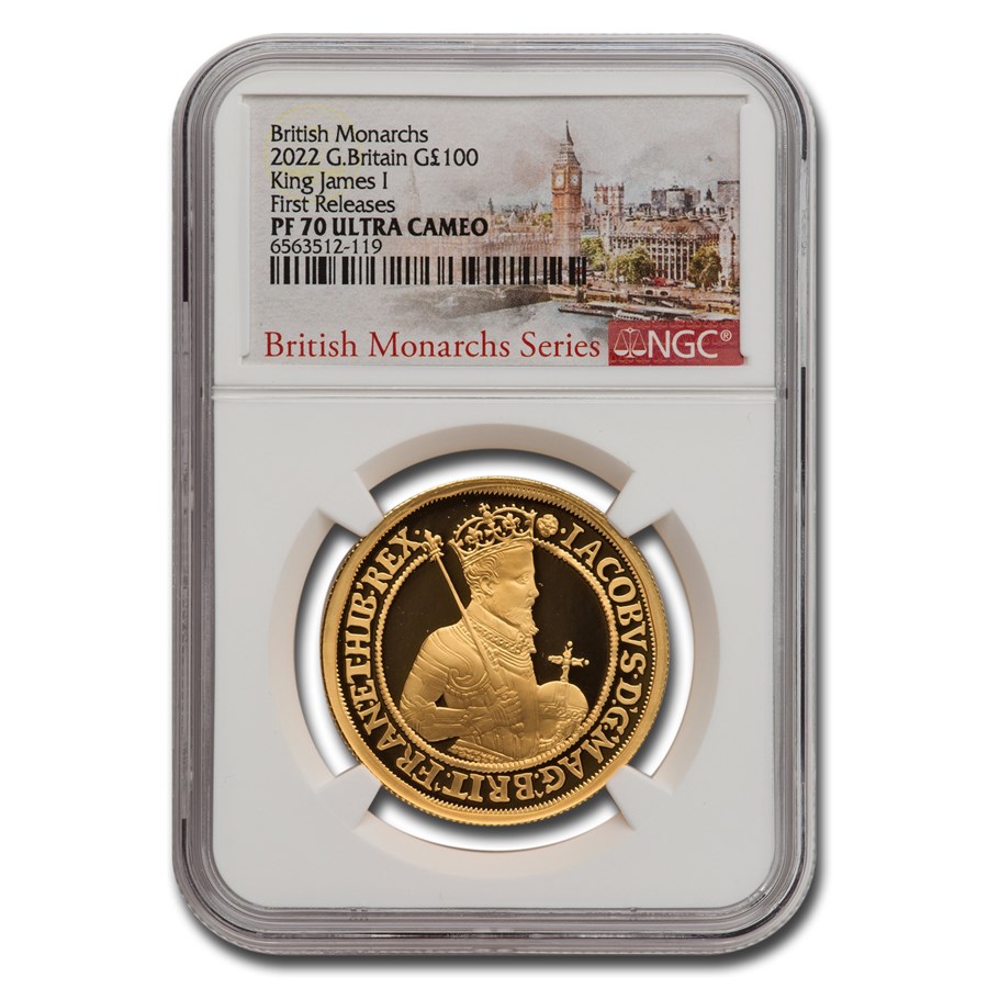Buy 2022 England 1 oz Gold 100 Pounds James I PF-70 NGC (FR) | APMEX