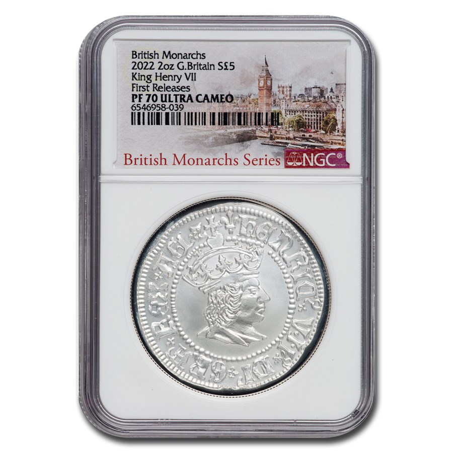 Buy 2022 England 2 oz Silver 5 Pounds King Henry VII PF-70 NGC (FR) | APMEX