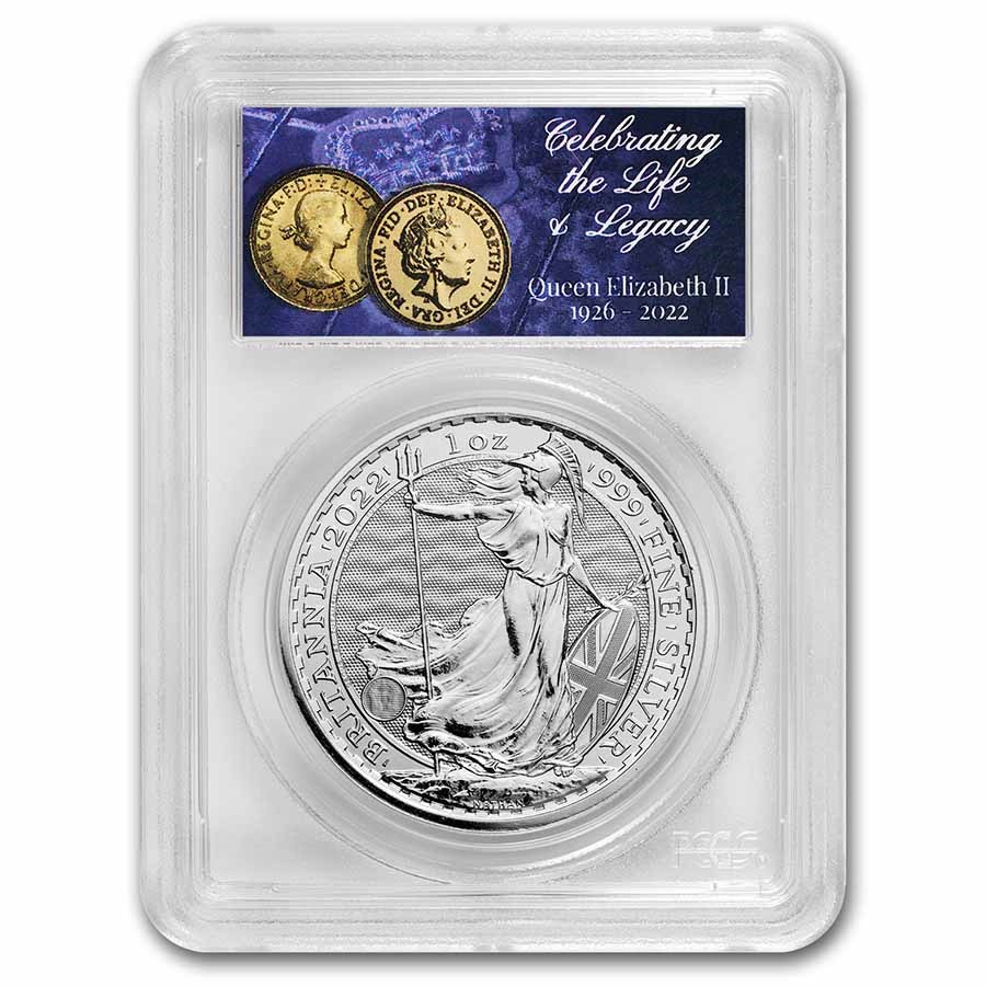 Buy 2022 GB 1 oz Ag Britannia PCGS-GEM BU (Memorial Label) Spotted | APMEX